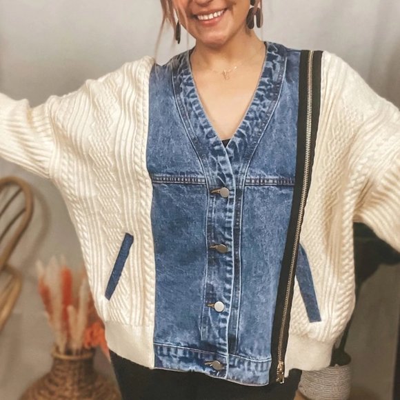 POL | Jackets & Coats | Last One Denim Cable Knit Jacket | Poshmark